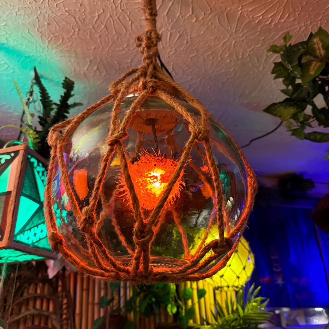 Tiki Lamp Puffer Fish in Float Glass Light Pendant Ceiling Decor Bar ...