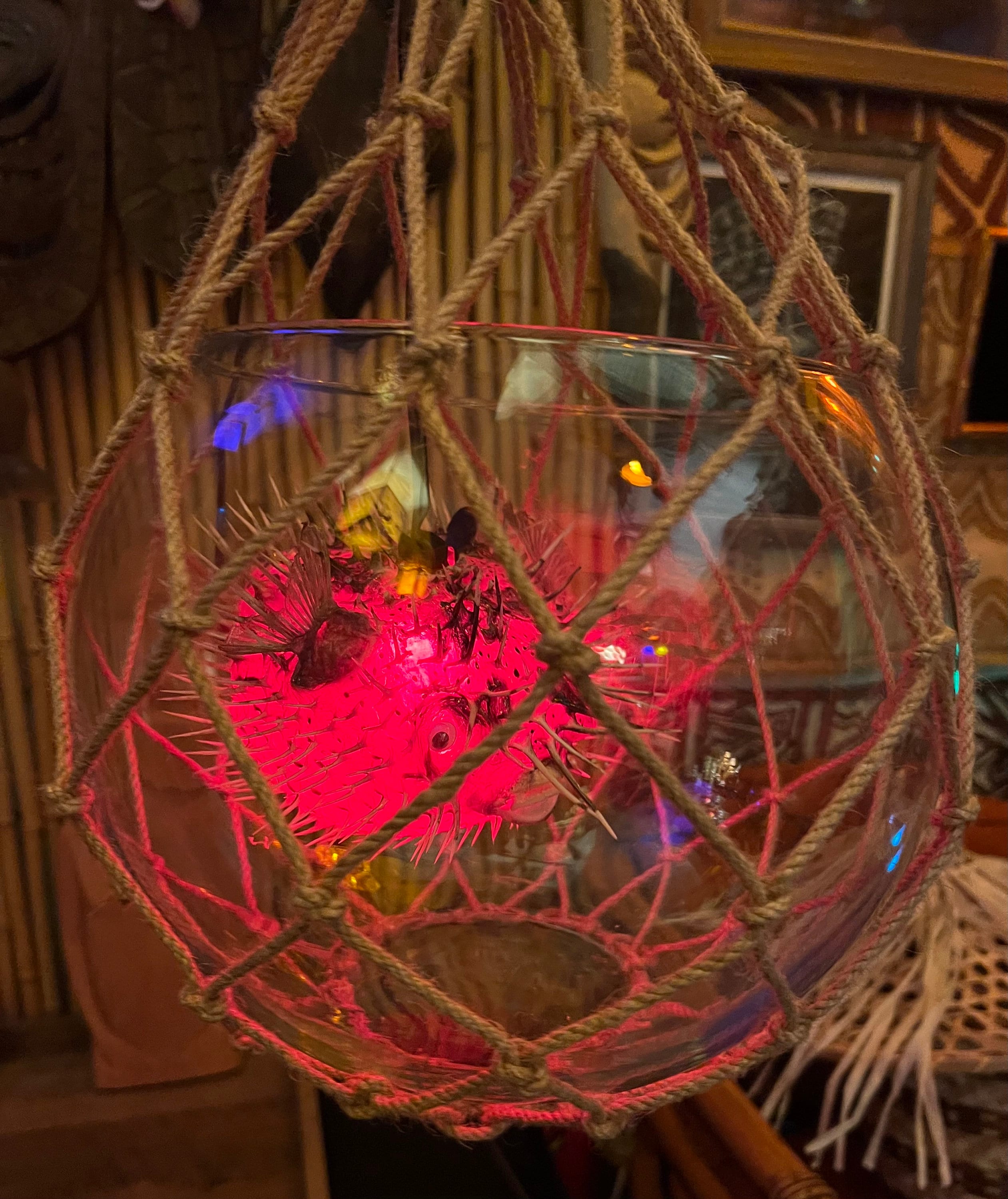 Tiki Lamp Puffer Fish in Float Glass Light Pendant Ceiling Decor Bar ...