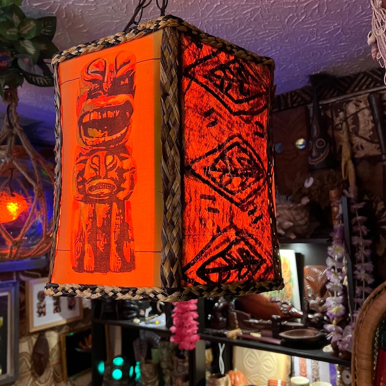 Tiki Lamp Tropical Lighting Tahitian Cannibals Tiki Painting Pendant ...