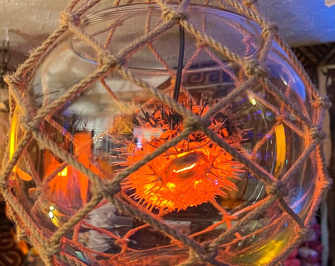 Tiki Lamp Puffer Fish in Float Glass Light Pendant Ceiling - Etsy