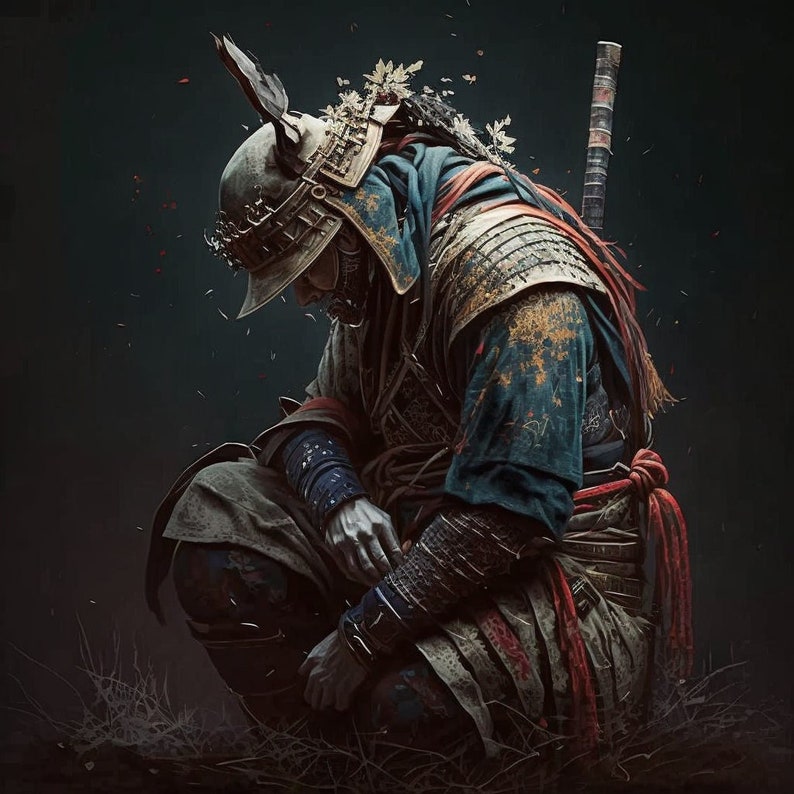 Kneeling Samurai Digital Art in PNG File - Etsy