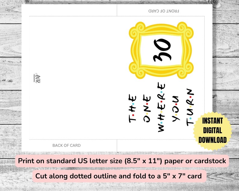 Printable Greeting Card | FRIENDS Tv Show Card | 30th Birthday ...
