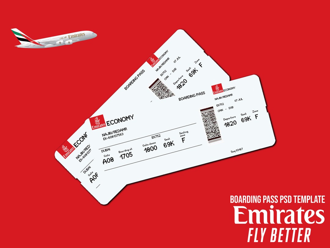 Editable Emirates Airlines Boarding Pass PSD Template Customizable ...
