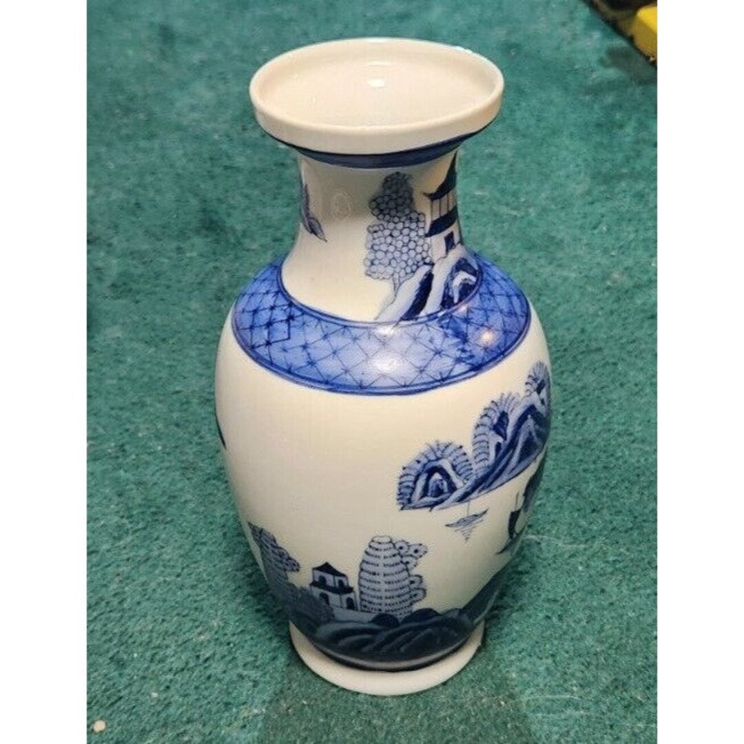 1980 Vintage Old Canton Hand Painted Mann Vase Chinese Theme Blue ...