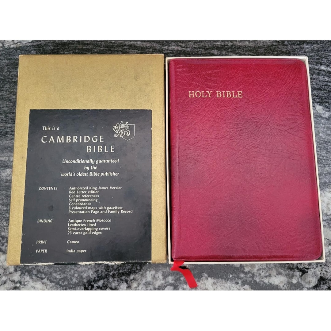 Rare Cambridge Cameo Holy Bible KJV Morocco Crimson Marble Leather 23K ...