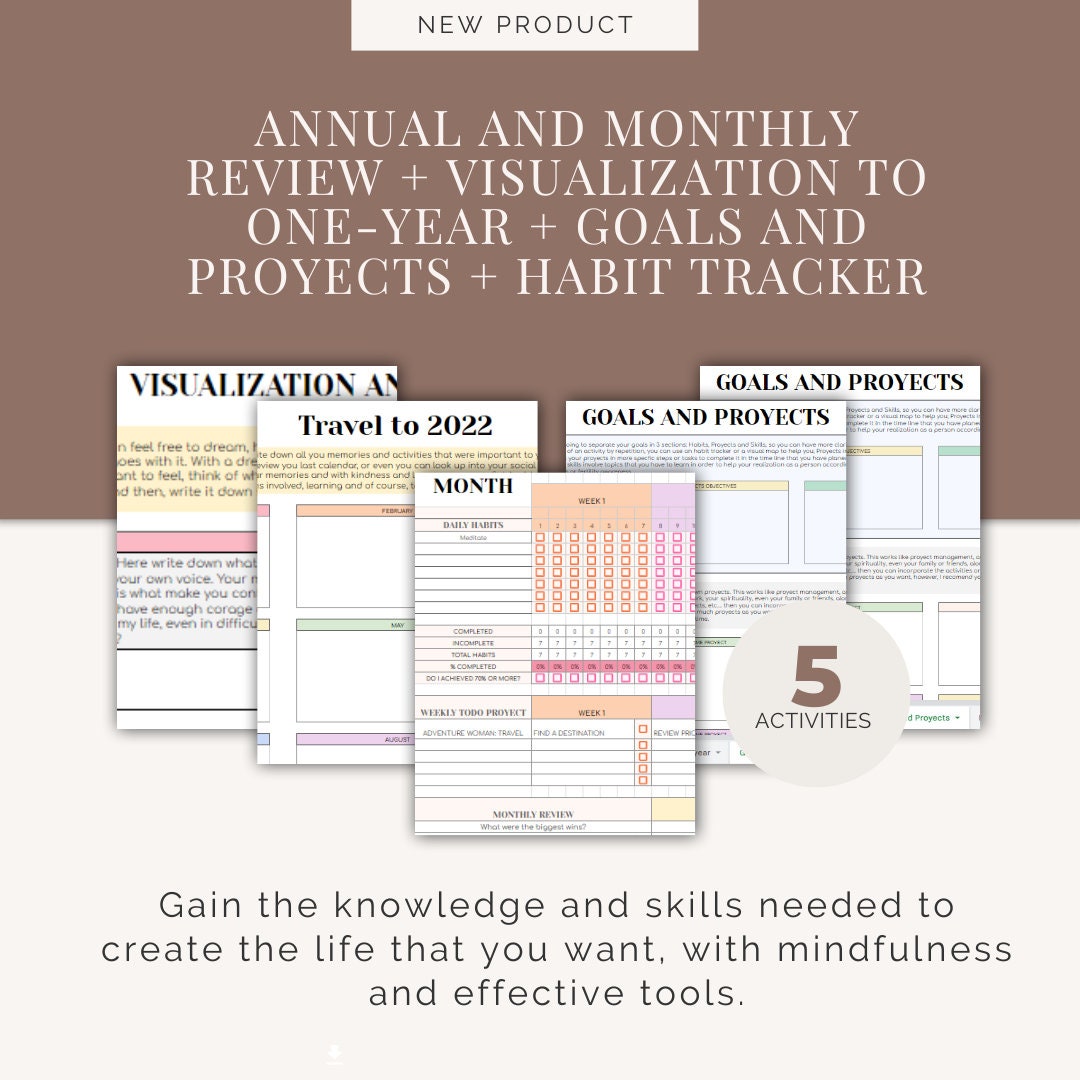 Life Planner, Annual Review, Monthly Review, Goals, Proyect and Habit Tracker, Envision Your ...