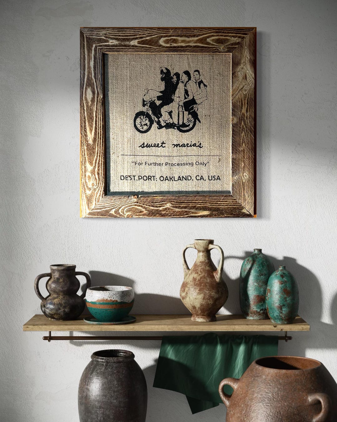 Handcrafted Coffee Sack Wall Art: Rustic Pine Frame (28x27”) - Etsy