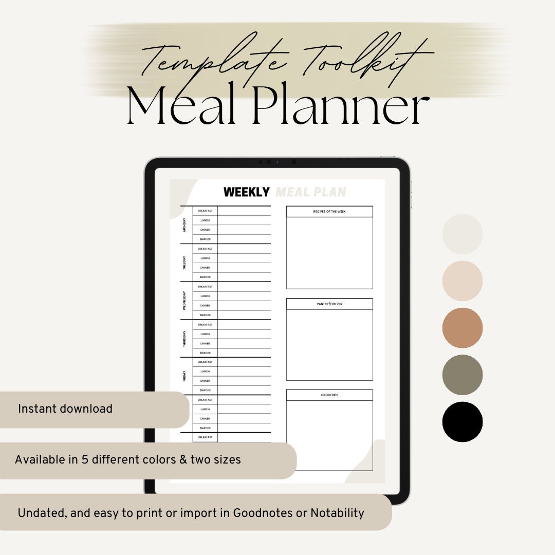 Undated Digital Meal Planner, Weekly Meal Planner, Goodnotes Planner ...