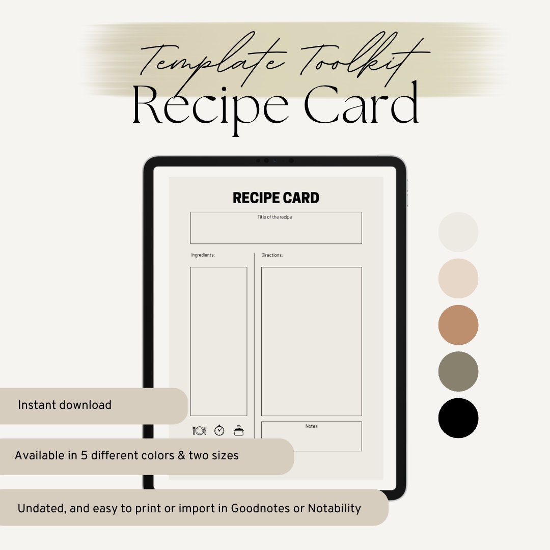 Recipe Card Digitaltemplate Recipe Digital Template Minimalist Recipe ...