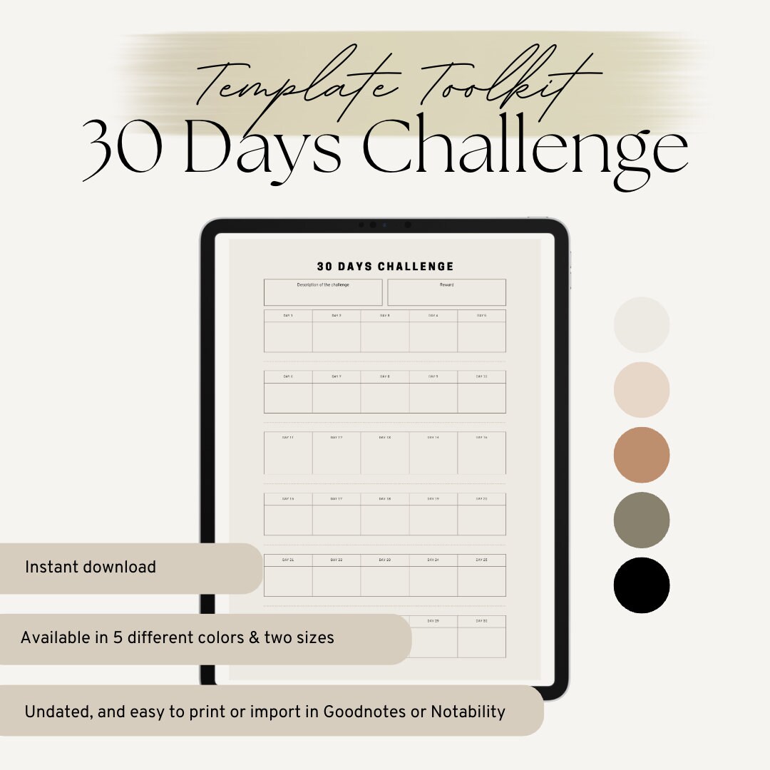 30 Day Challenge Template Goaltracker Goal Setting Progresstracker ...