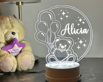 Teddy Bear 3D Night Light, Personalized Night Light Kid, Bedroom Decor ...