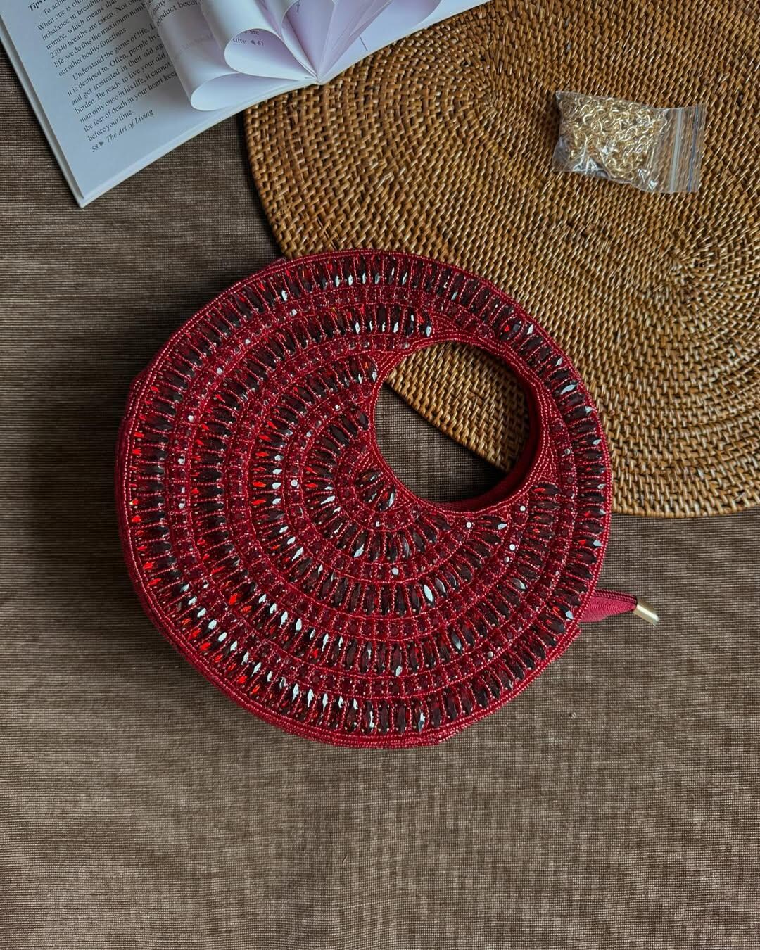 Handcrafted Red Circular Beaded Handbag, Statement Sparkle Bag ...
