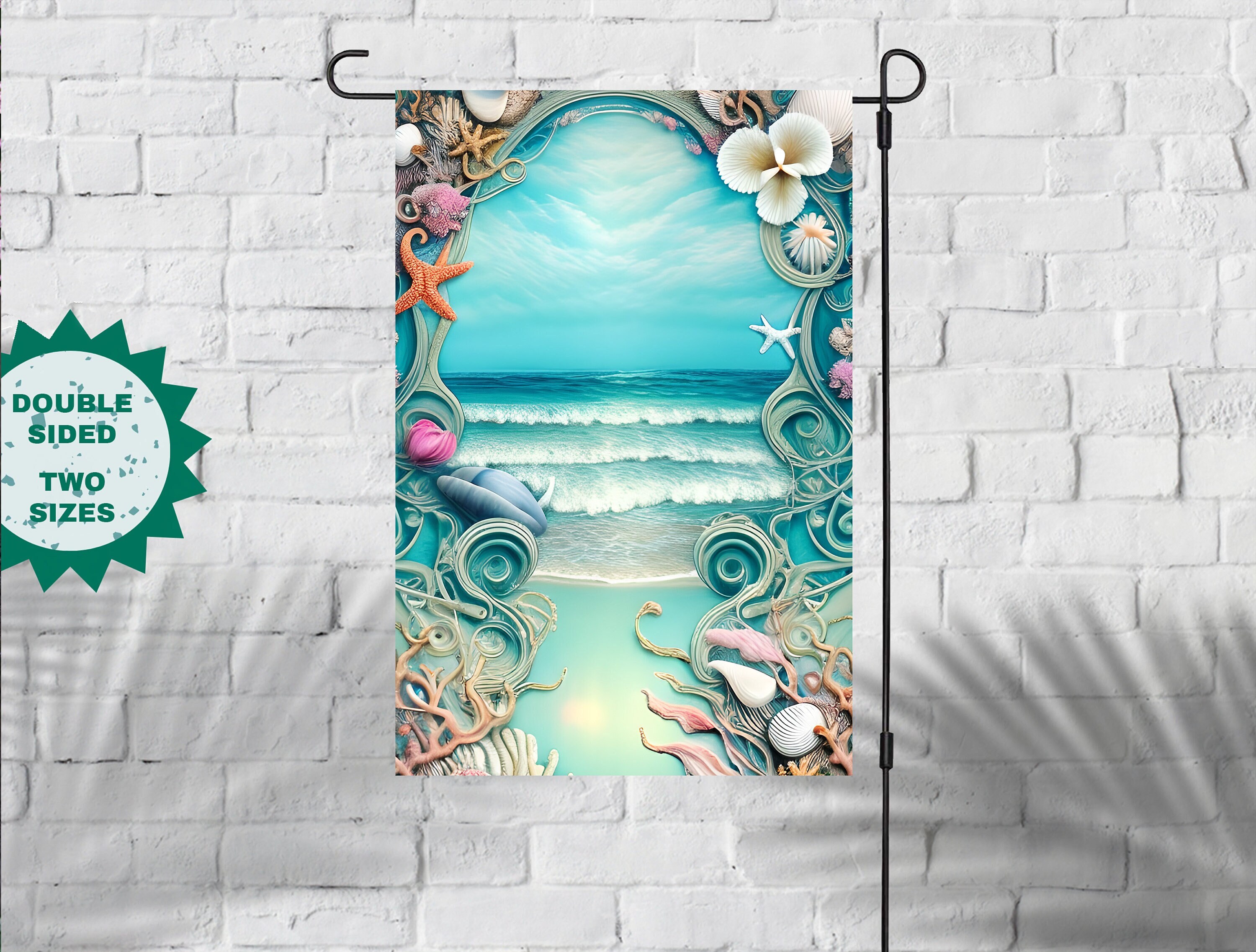 Whimsical Beachscape House and Garden Banner Flag for Beach House ...