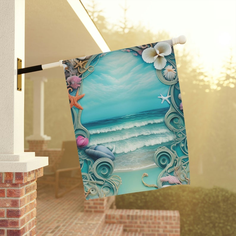 Whimsical Beachscape House and Garden Banner Flag for Beach House ...