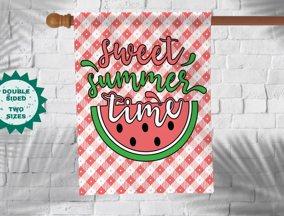 Sweet Summer Time Cute Watermelon Flag Pink Gingham Background Aloha ...