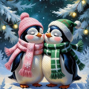 Penguin Love Digital Art Print: Cozy Winter Holiday Decor - Etsy