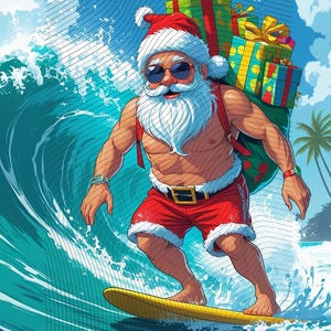 Surfin' Santa – Funny Christmas Beach Digital Art, PNG Download - Etsy