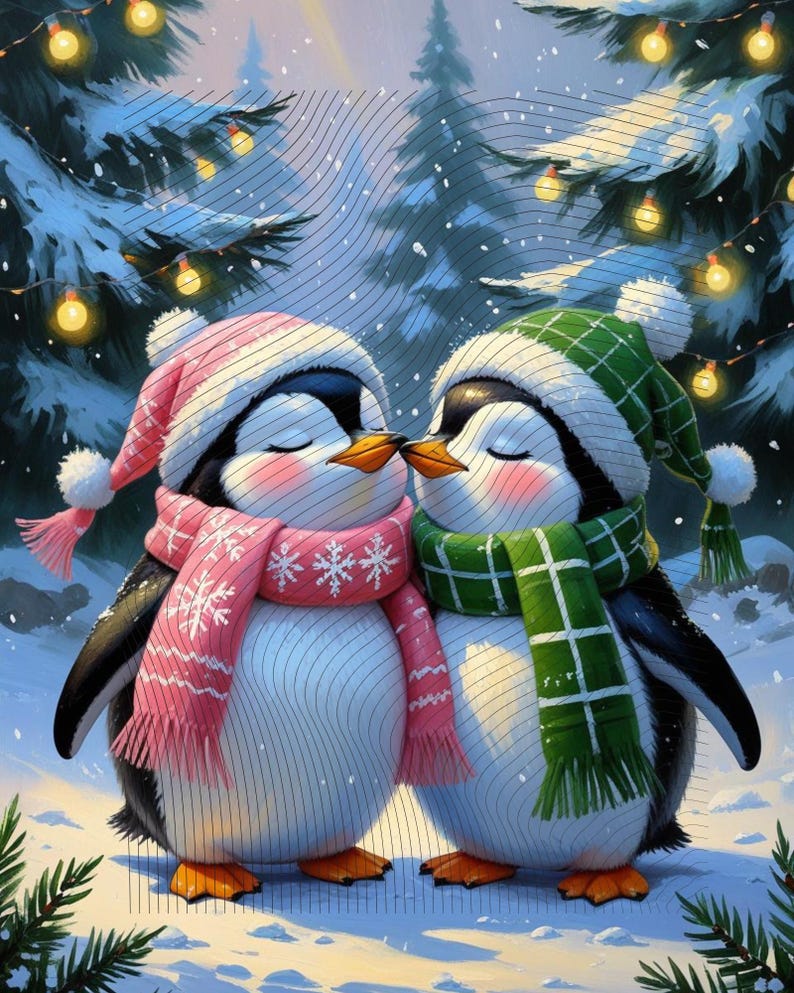 Penguin Love Digital Art Print: Cozy Winter Holiday Decor - Etsy