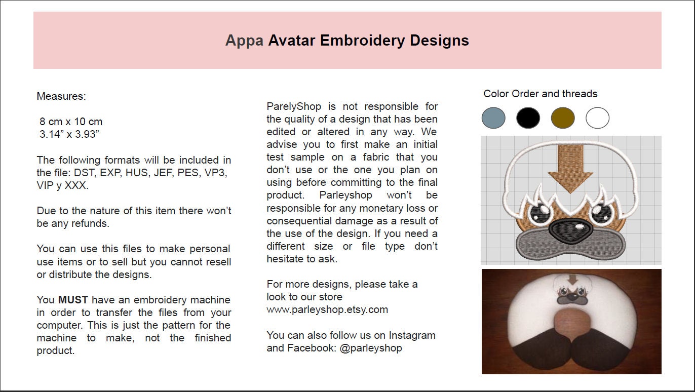 Appa Face Avatar: the Last Air Bender Machine Embroidery Pattern - Etsy