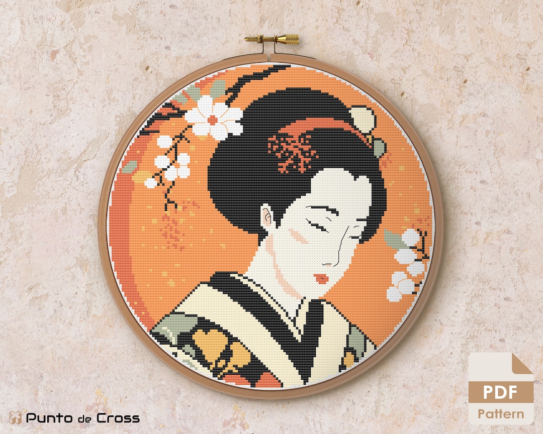 Geisha Cross Stitch Pattern, Japan Cross Stitch, Geisha Embroidery ...