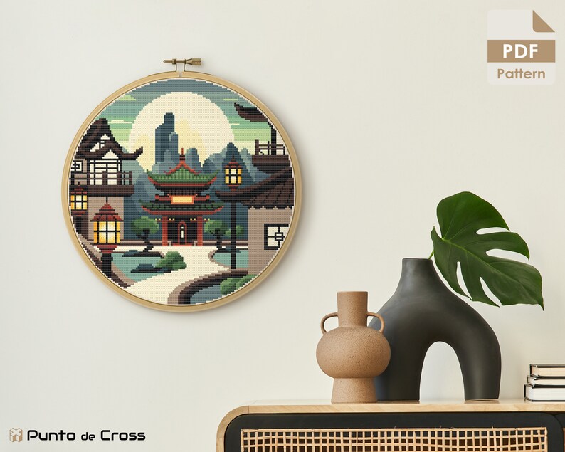 Japanese Temple Cross Stitch Pattern Landscape Cross Stitch - Etsy