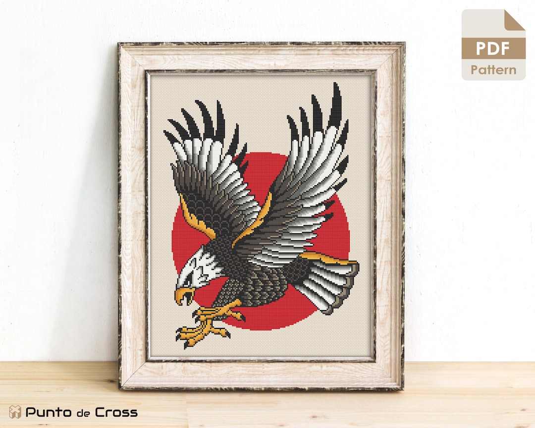Eagle Cross Stitch Pattern, Old School Tattoo Eagle Cross Stitch, Eagle ...
