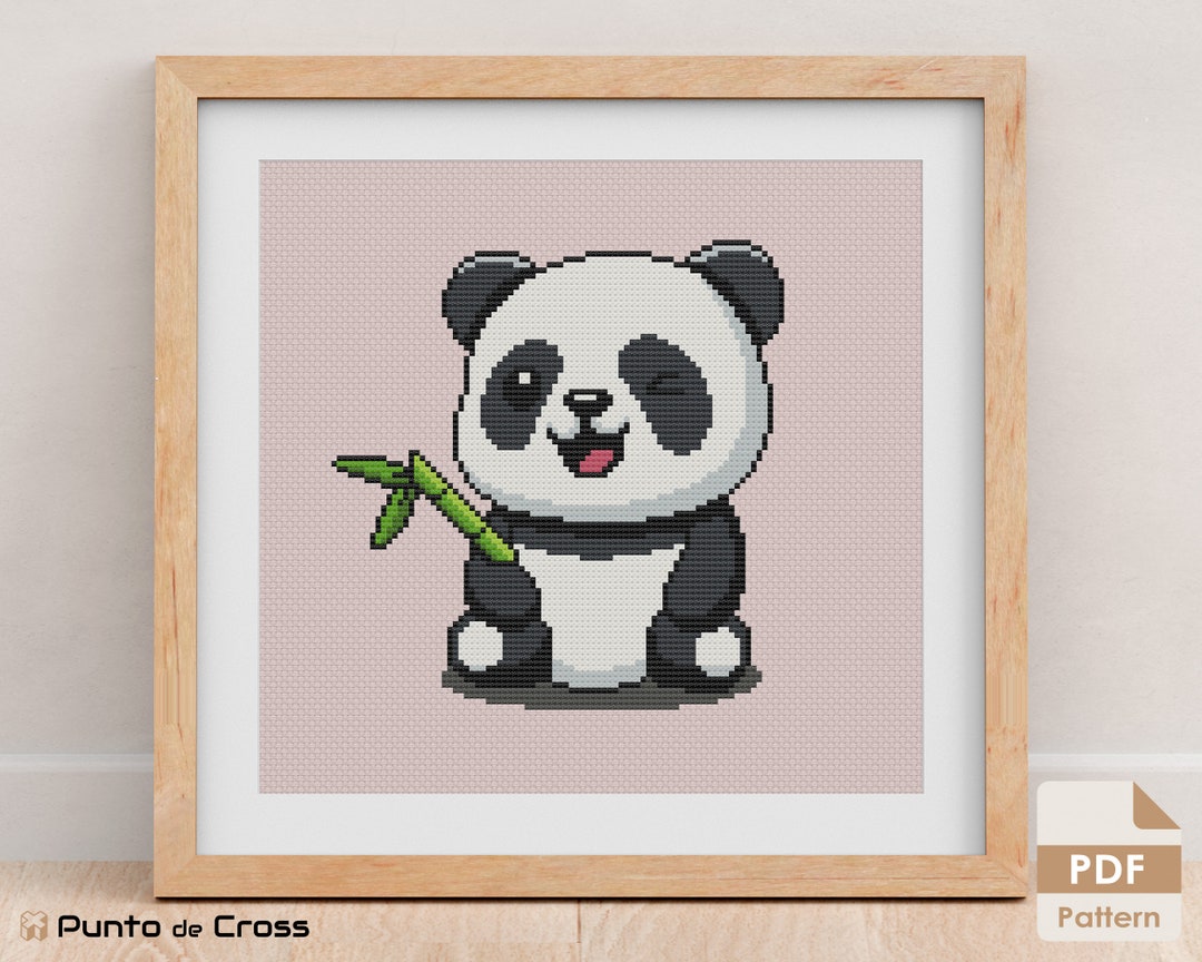 Panda Cross Stitch Pattern, Cartoon Panda Bear Embroidery Design ...