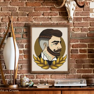 Man Portrait Cross Stitch Pattern, Old School Tattoo Portrait Cross ...