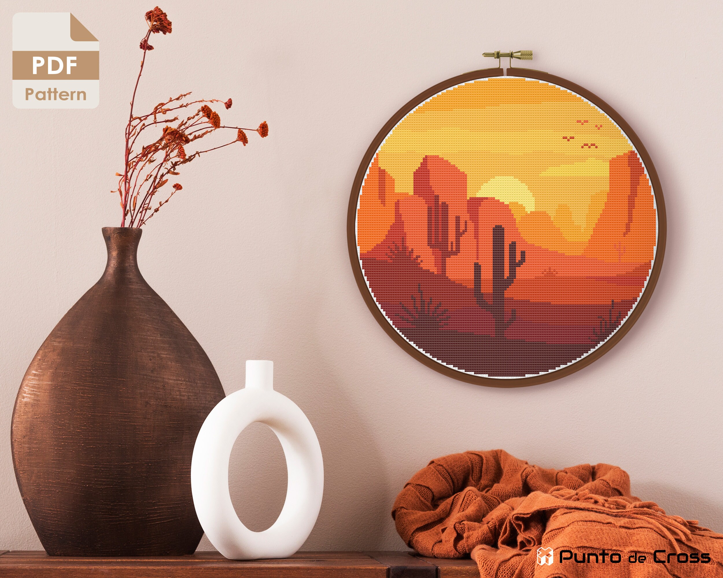 Desert Sunset Landscape Cross Stitch Pattern - Etsy