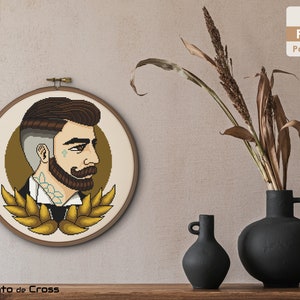 Man Portrait Cross Stitch Pattern, Old School Tattoo Portrait Cross ...