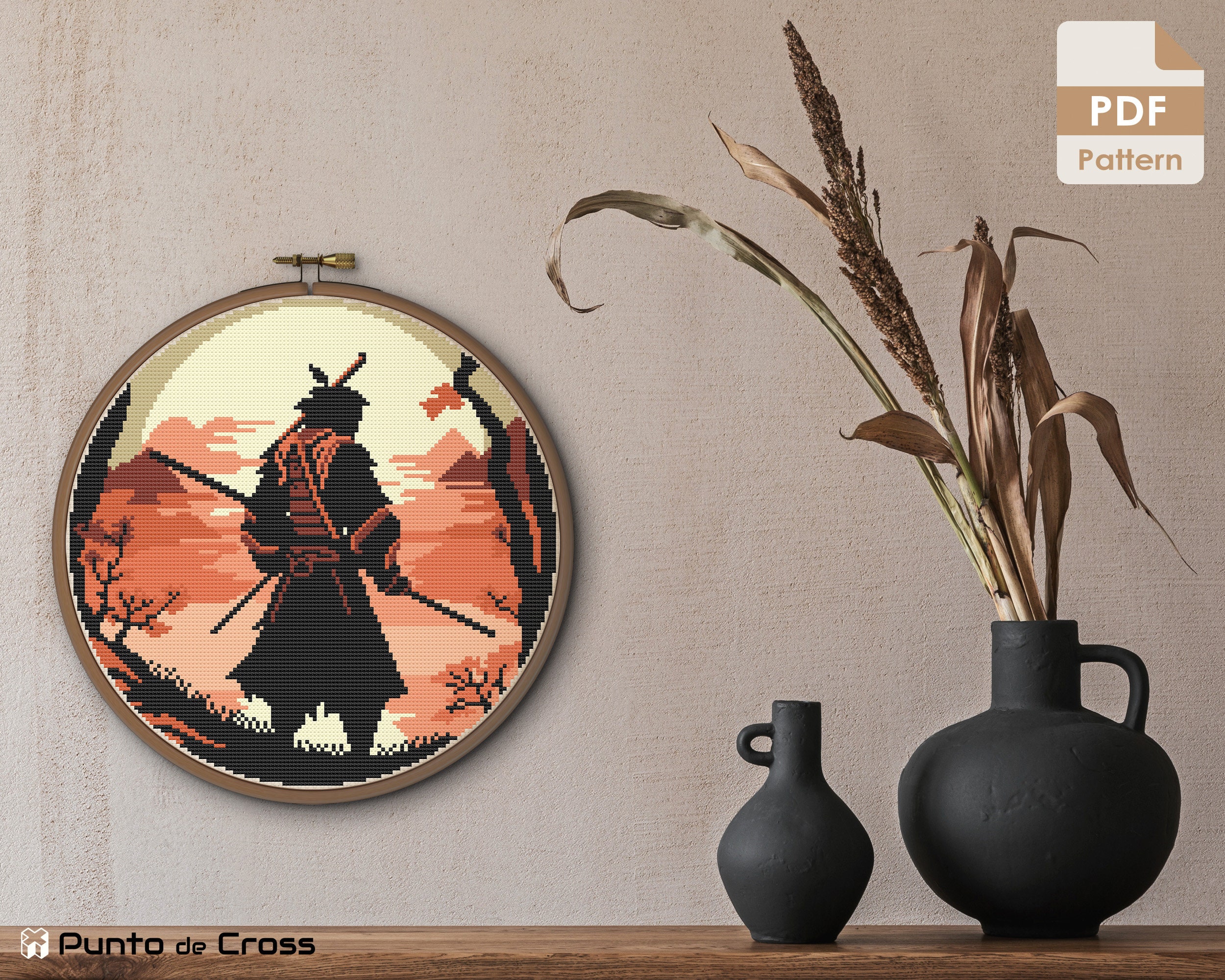 Samurai Cross Stitch Pattern, Japan Cross Stitch, Samurai Embroidery ...