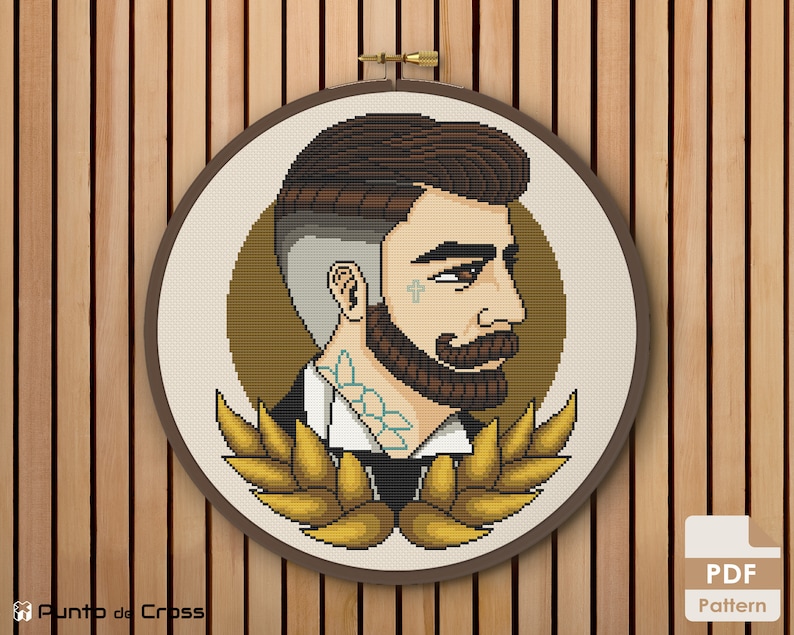 Man Portrait Cross Stitch Pattern, Old School Tattoo Portrait Cross ...