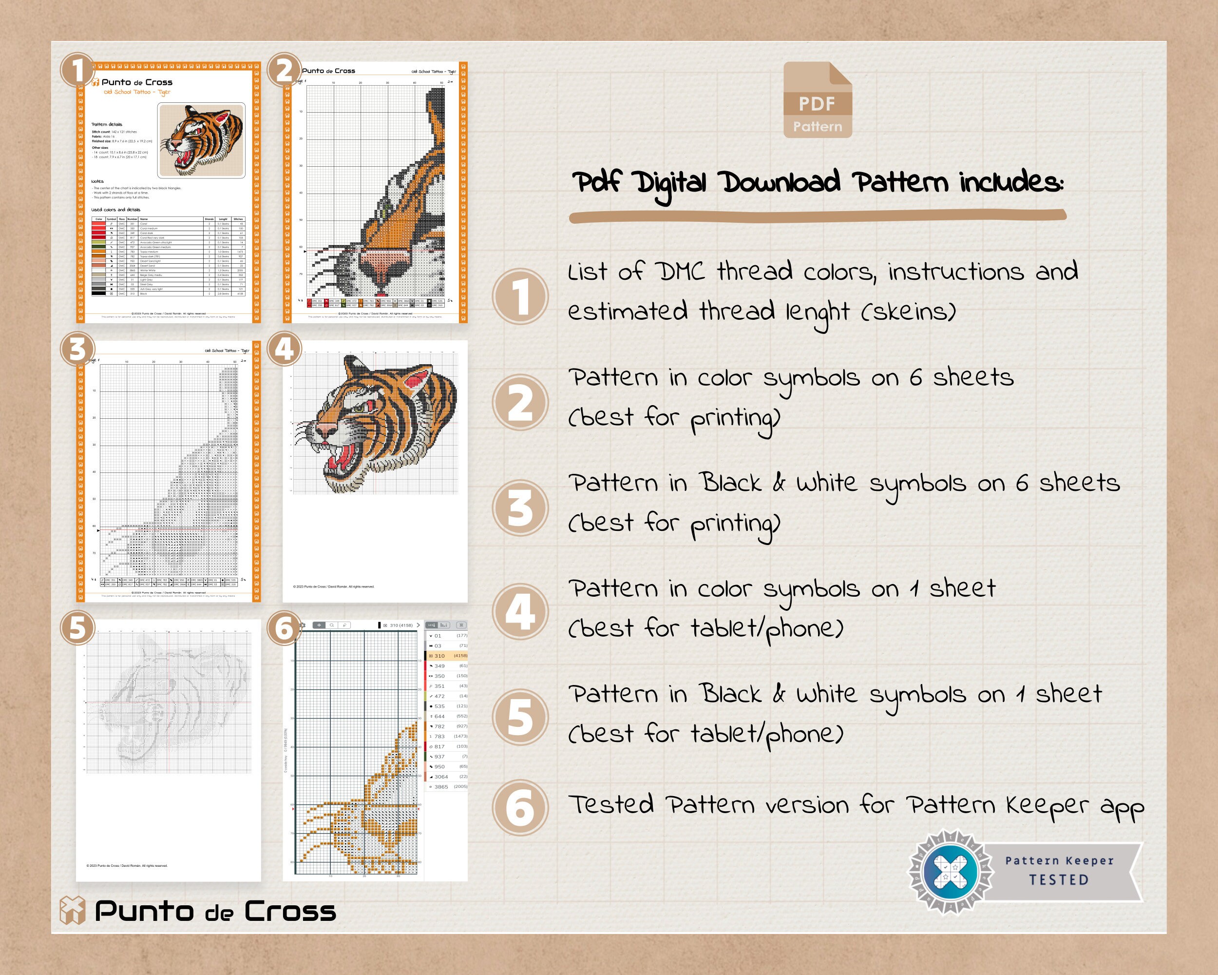 Tiger Cross Stitch Pattern Old School Tattoo Tiger Cross - Etsy