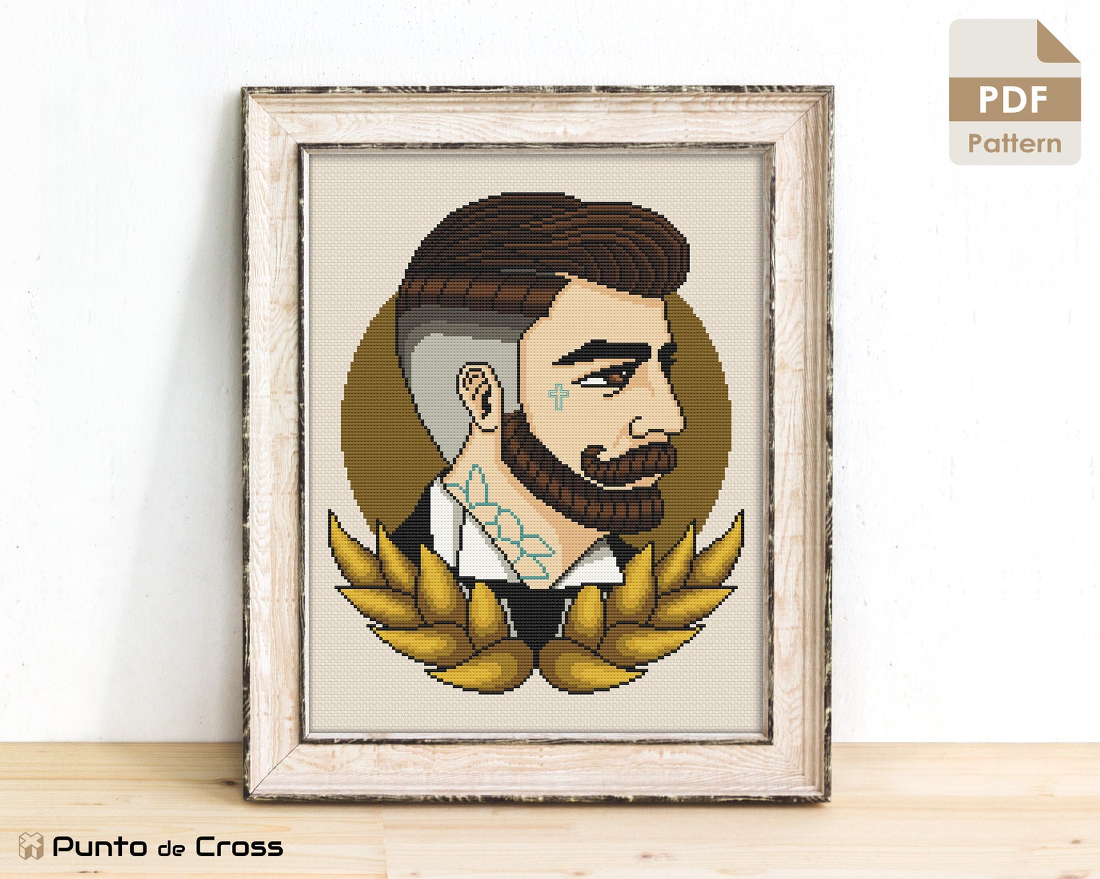 Man Portrait Cross Stitch Pattern, Old School Tattoo Portrait Cross ...