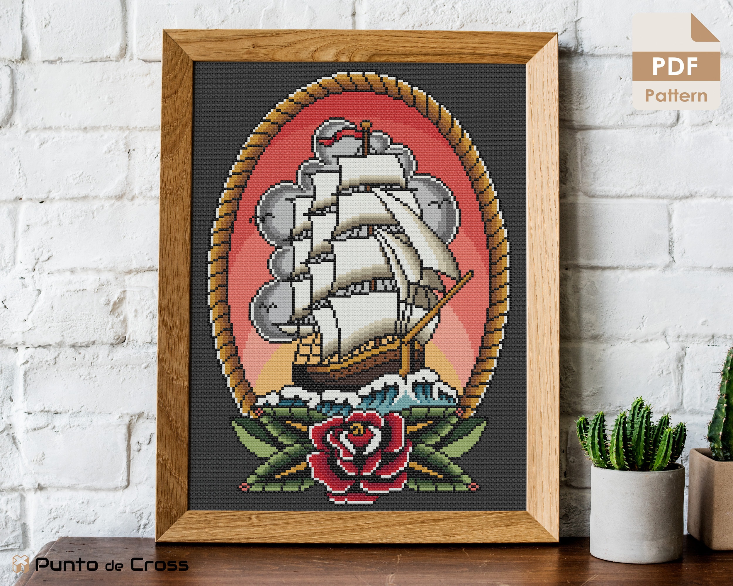 Ship Cross Stitch Pattern Old School Tattoo Ship Cross - Etsy