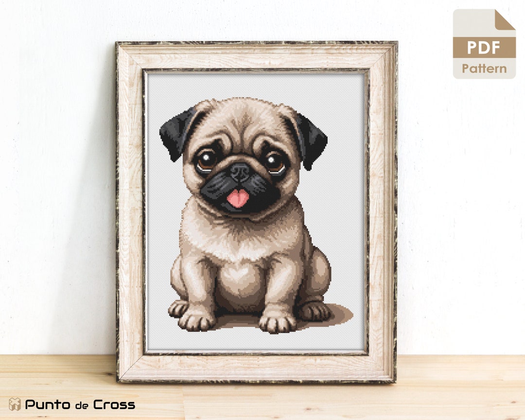 Pug Cross Stitch Pattern: Puppy Embroidery Design - Etsy