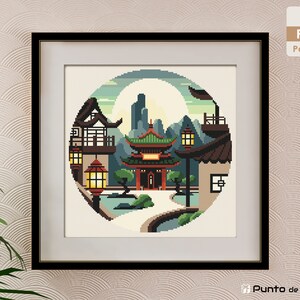 Japanese Temple Cross Stitch Pattern, Landscape Cross Stitch, Japan ...