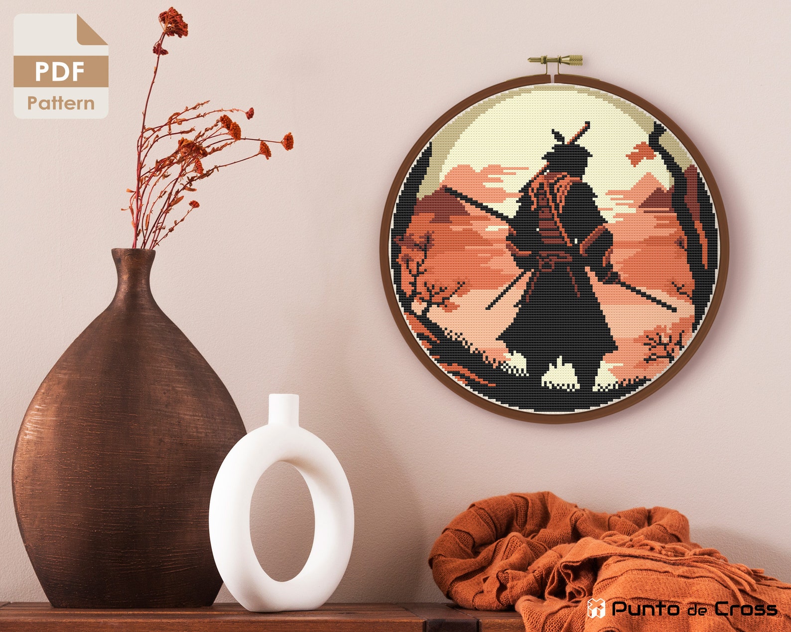 Samurai Cross Stitch Pattern, Japan Cross Stitch, Samurai Embroidery ...