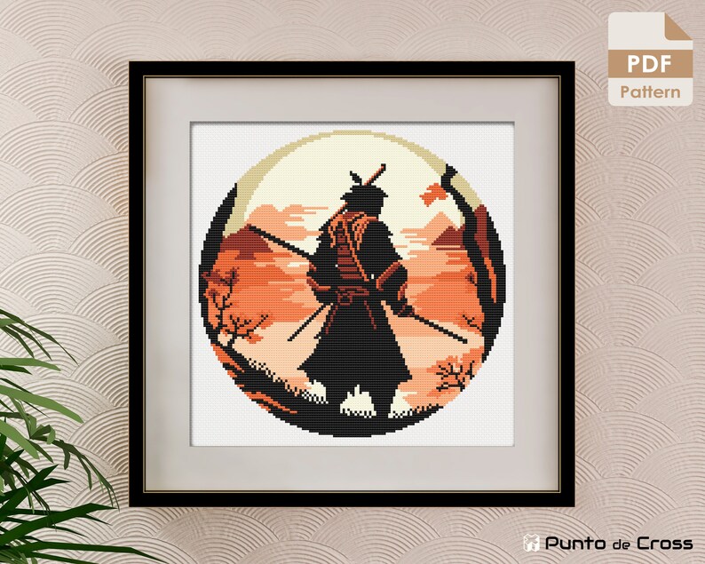 Samurai Cross Stitch Pattern, Japan Cross Stitch, Samurai Embroidery ...