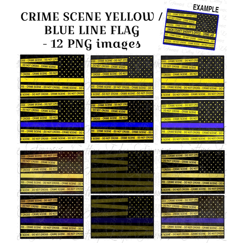 Crime Scene Flag – Thin Blue Line & Yellow Line (12 PNG Digital Files ...