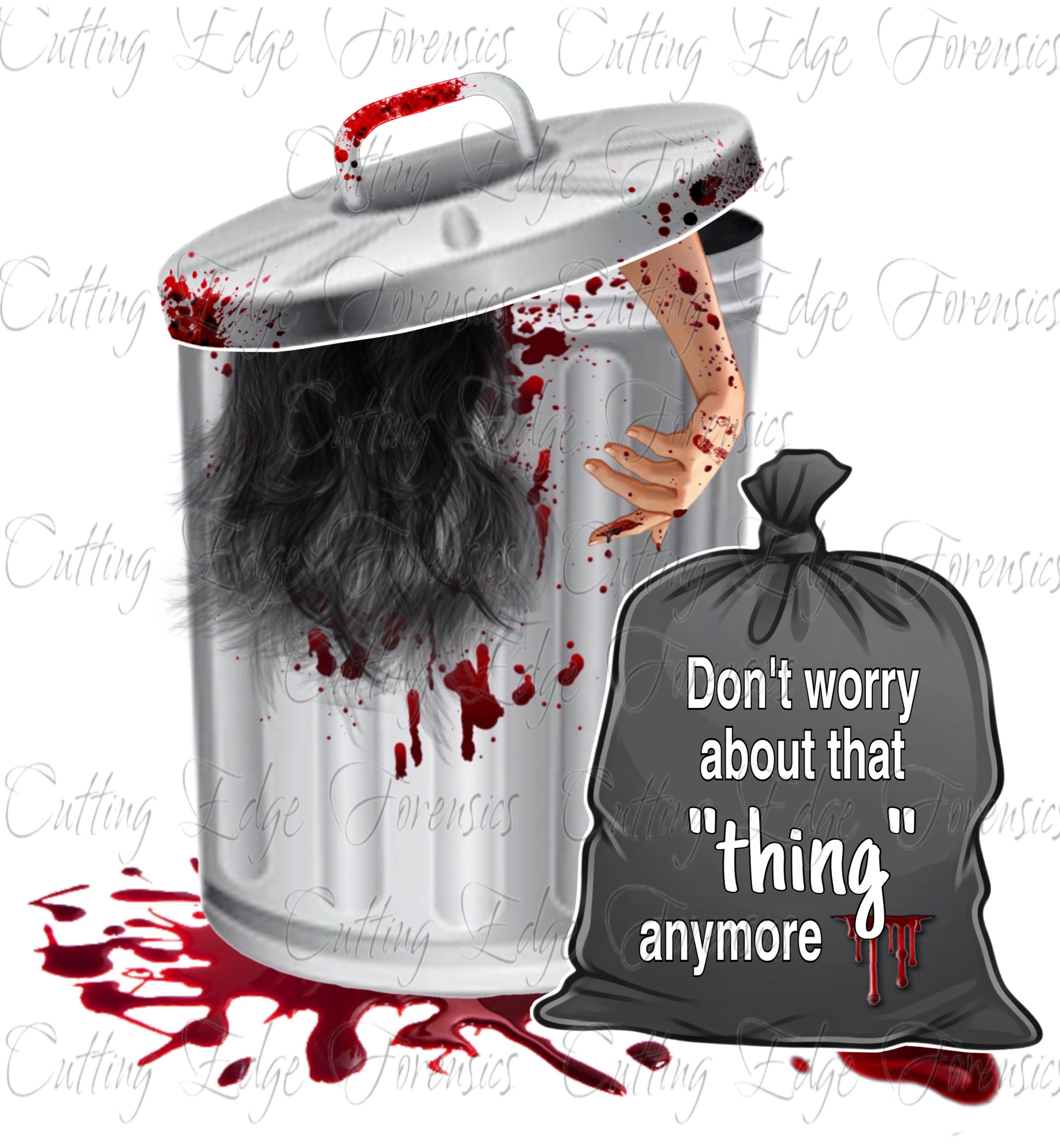 Crime Scene Bloody Garbage Can and Bag With and Without Quotes or Blood ...