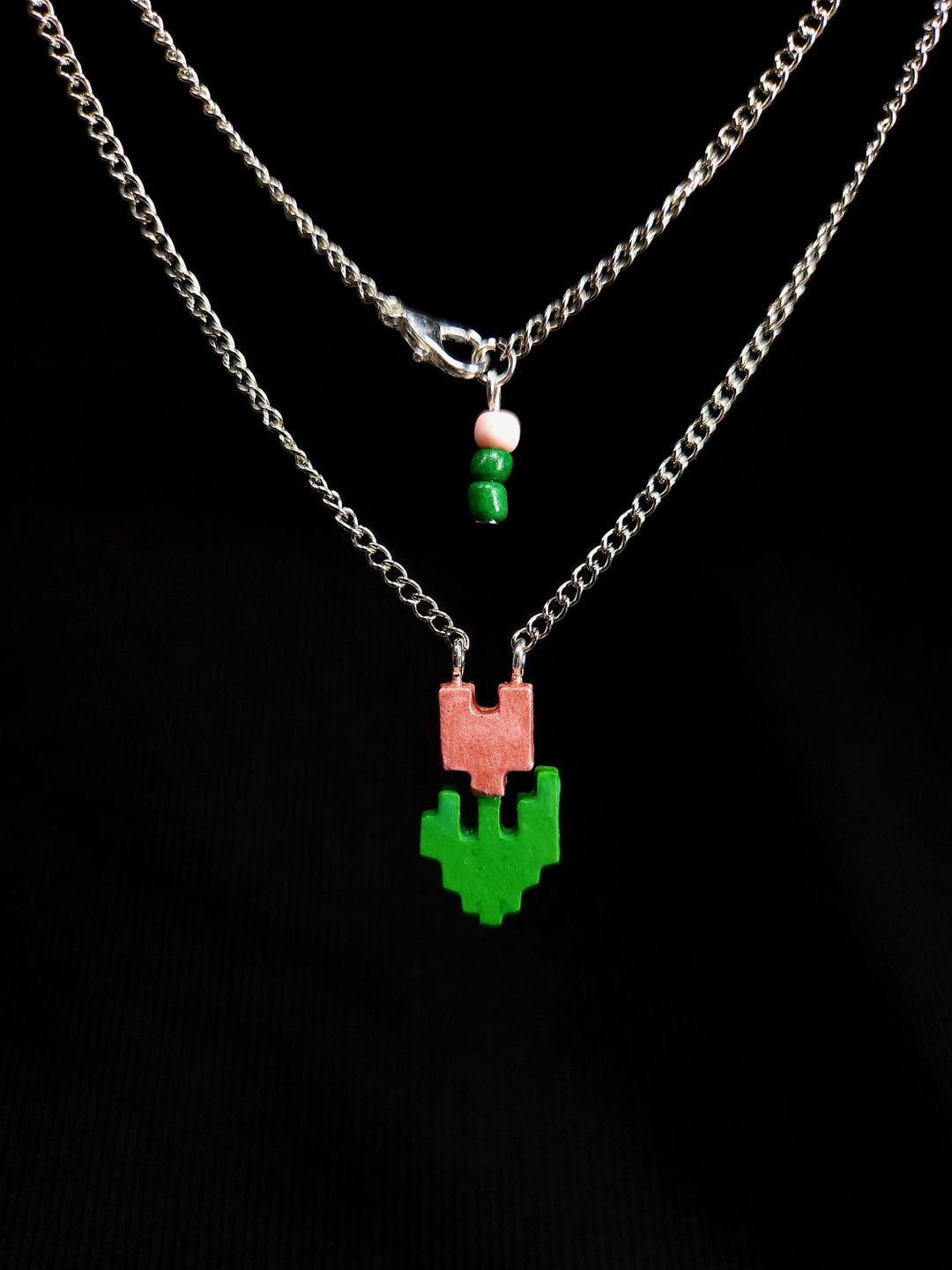 8-bit Pink Tulip Flower - Necklace - 3D Printed/hand-painted (set ...