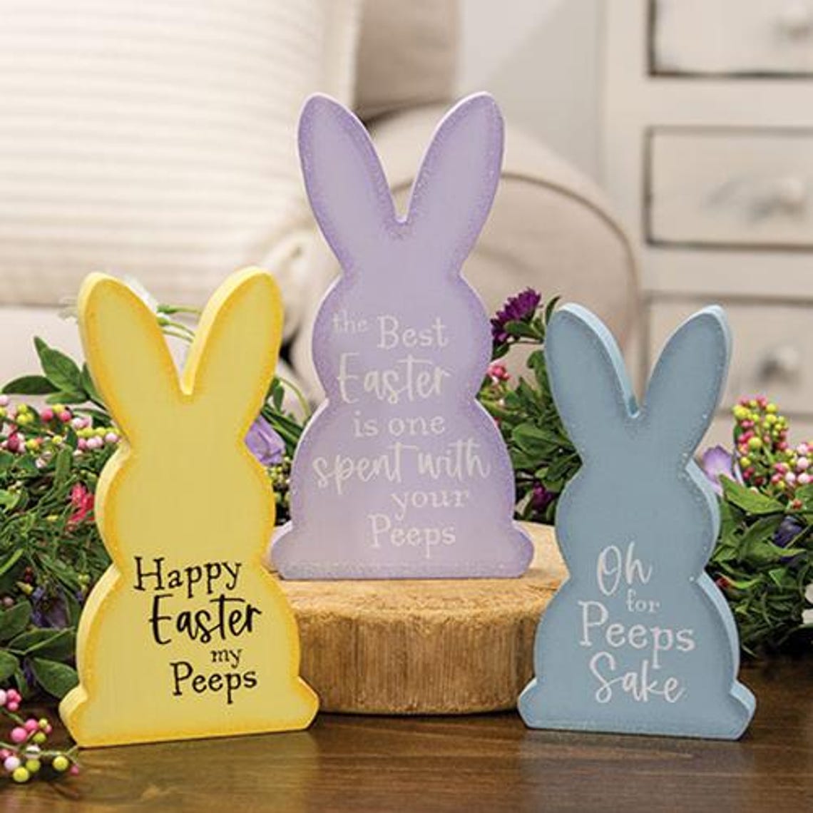 Set of 3 Wood Easter Peeps Chunky Bunny Mantel Shelf Sitter - Etsy