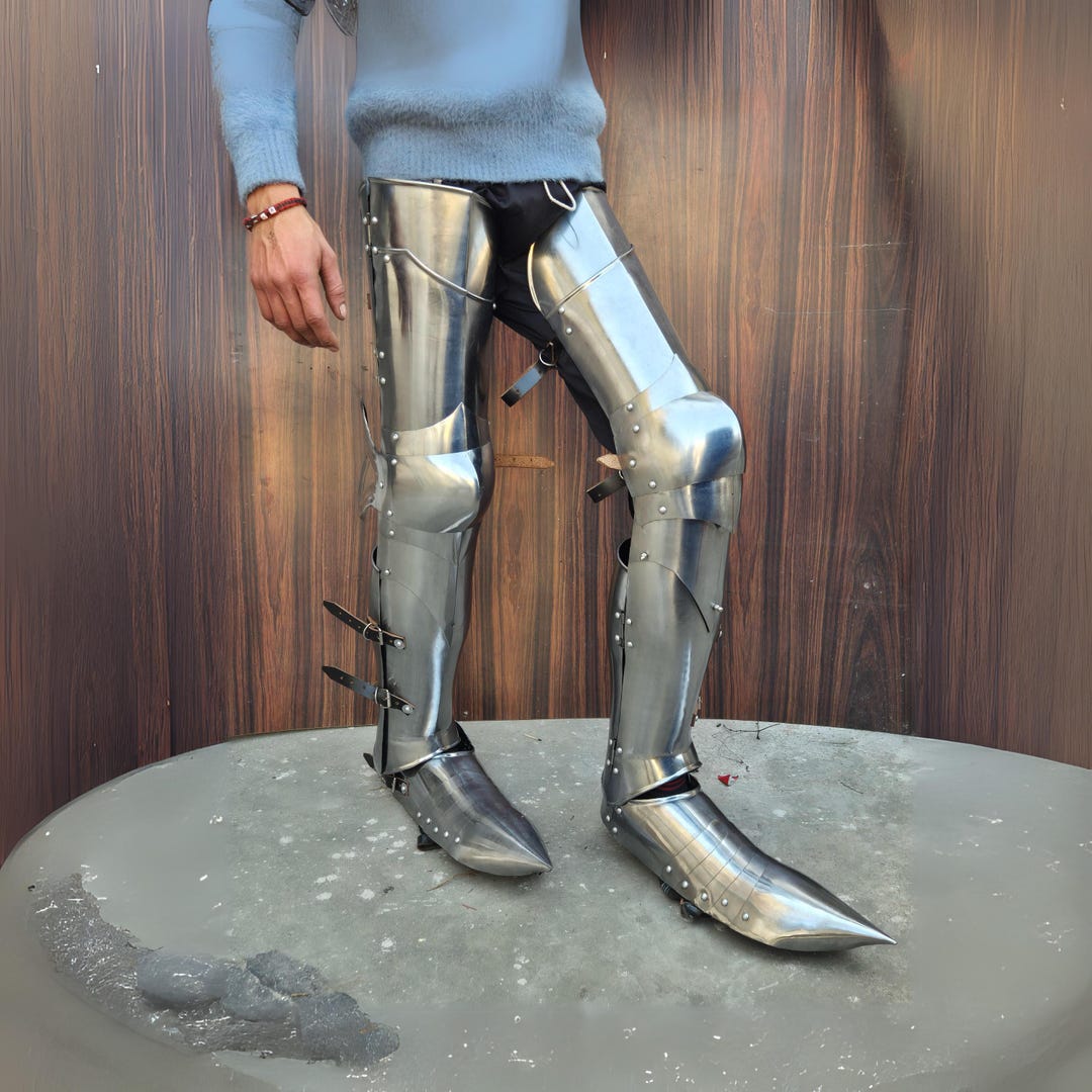 Medieval Armour Greaves Leg Guard With Shoes Steel Medieval LARP Leg ...