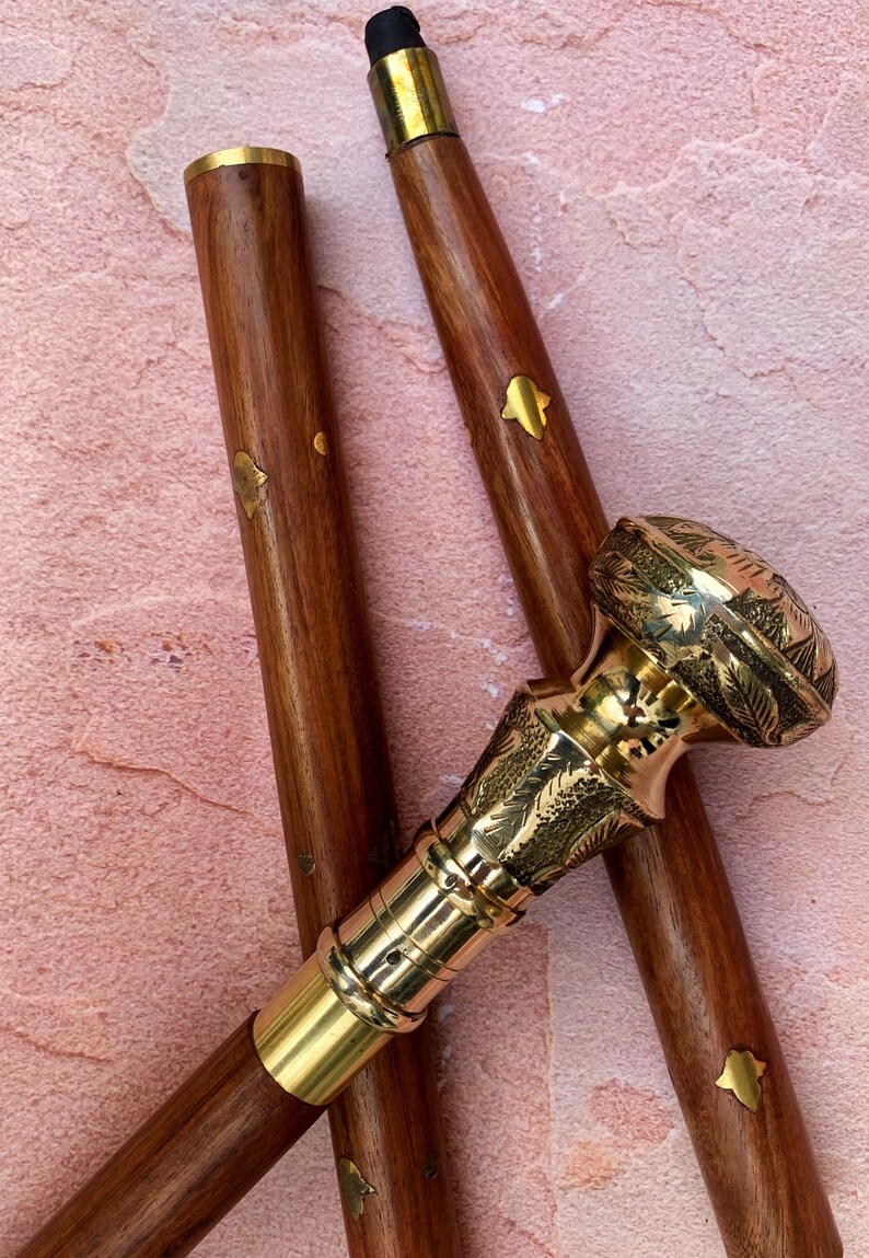 Victorian Brass Wooden Walking Stick Cane, Designer Walking Cane, Three ...