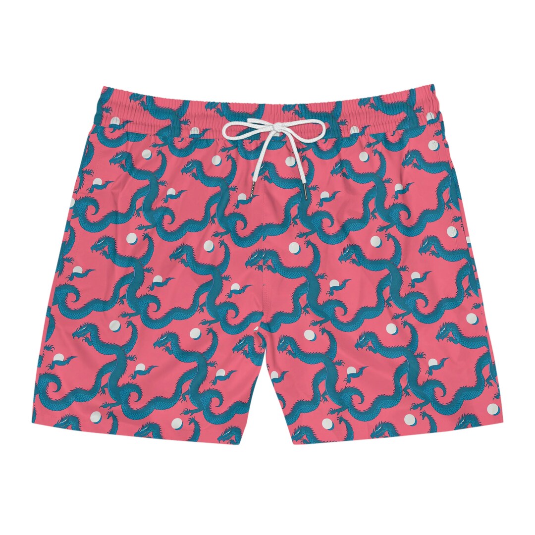 Men's Dragon Print Swim Shorts Japanese-inspired Beachwear Mid-length ...