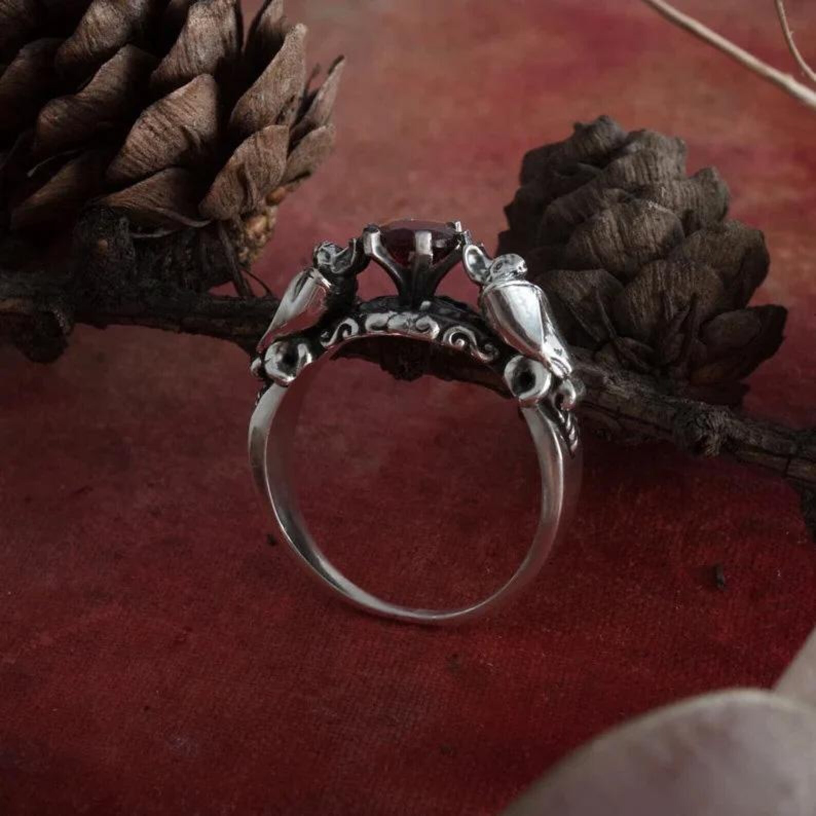 Bat Ring - Elegant Sterling Silver Jewelry for Her - Handmade Garnet ...