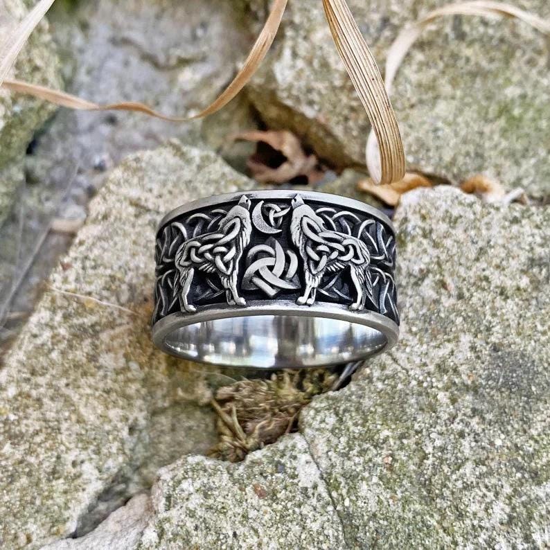 Celtic Wolf Knot Band Ring- 925 Sterling Silver Viking Norse Nordic Wolf Celtic Knot Ring Wolf ...