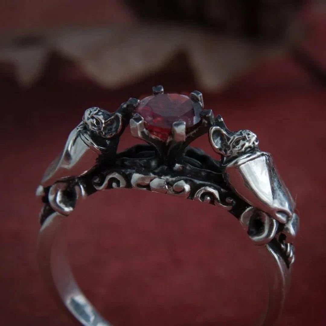 Bat Ring - Elegant Sterling Silver Jewelry for Her - Handmade Garnet ...