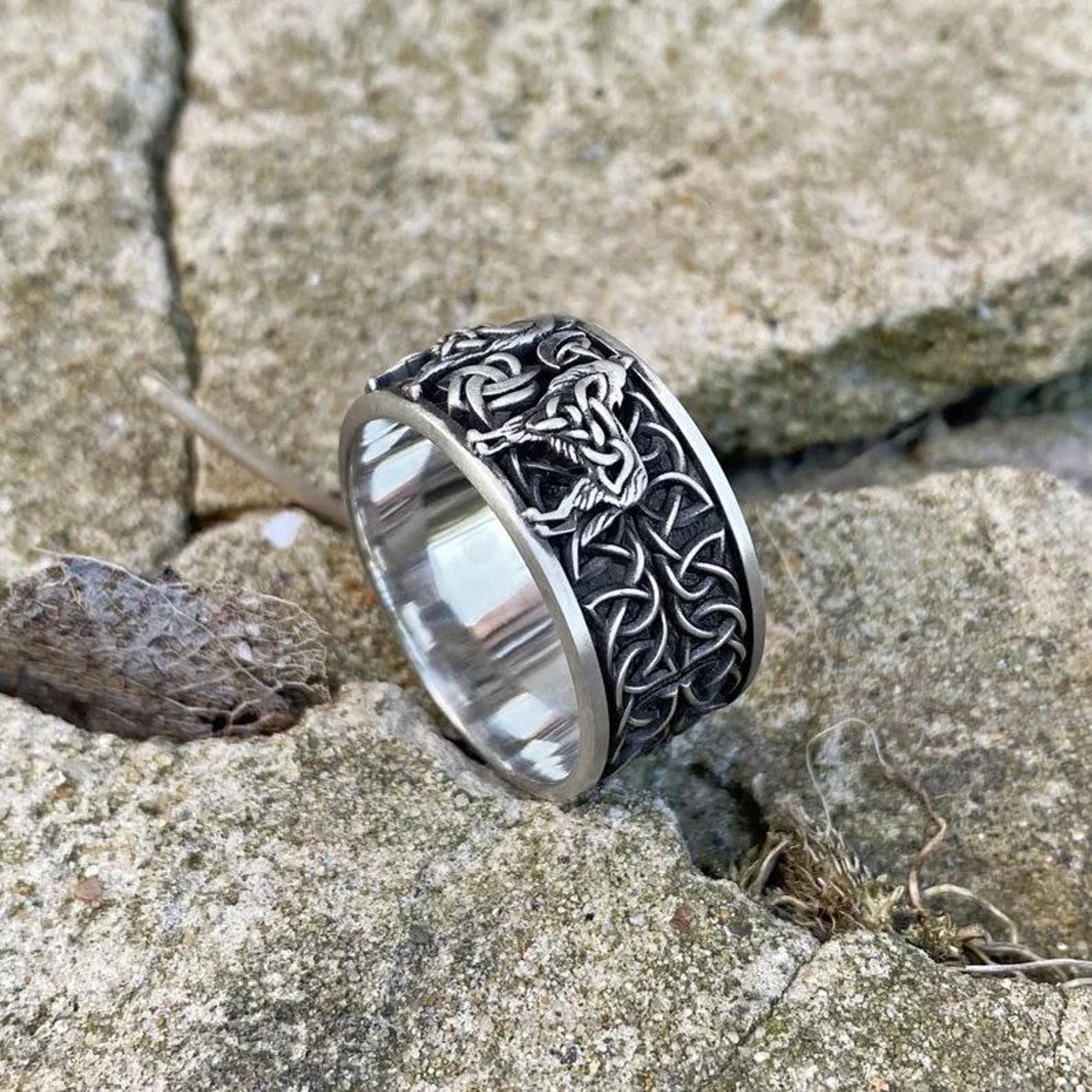 Celtic Wolf Knot Band Ring- 925 Sterling Silver Viking Norse Nordic ...